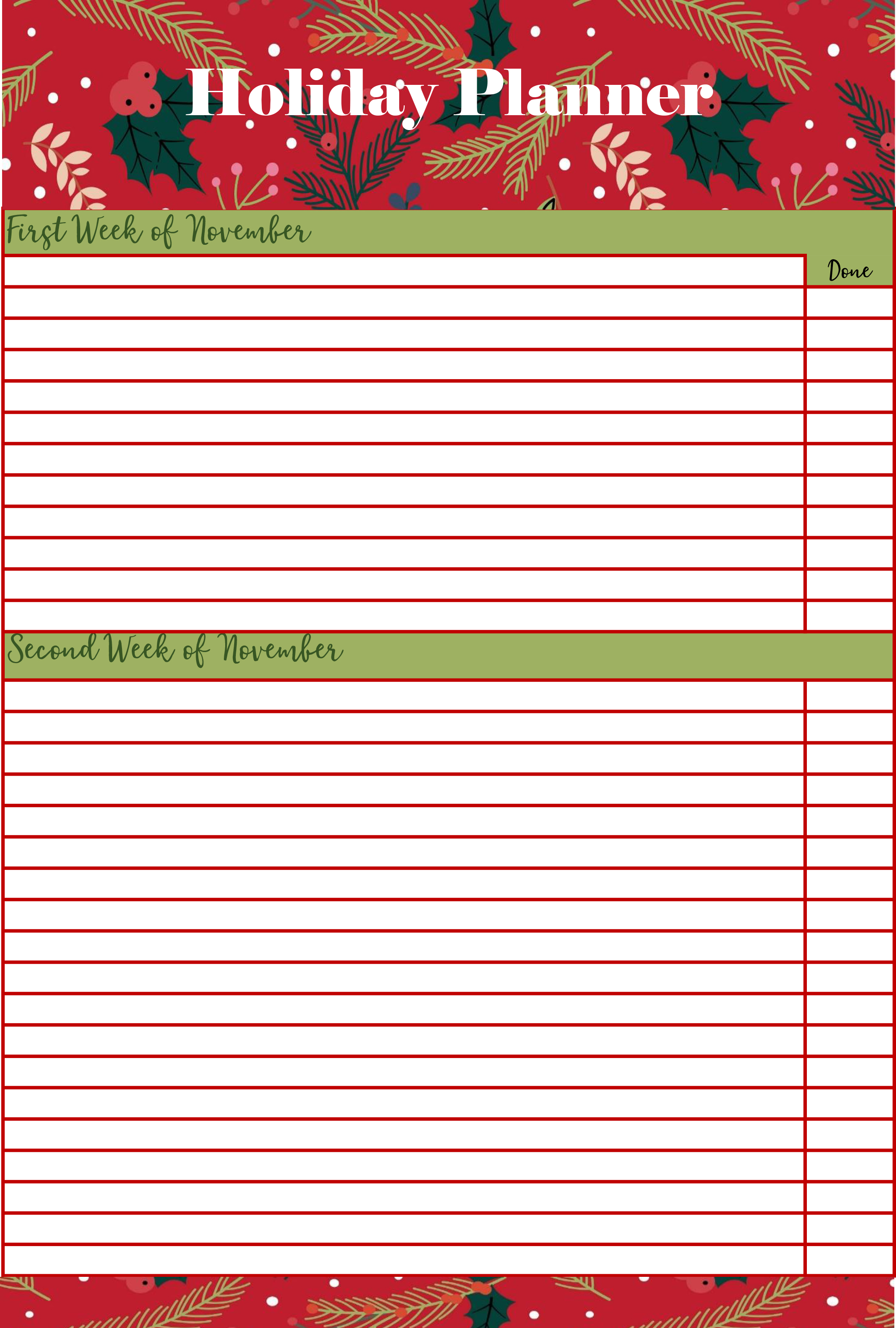 Printable Blank Holiday Planner