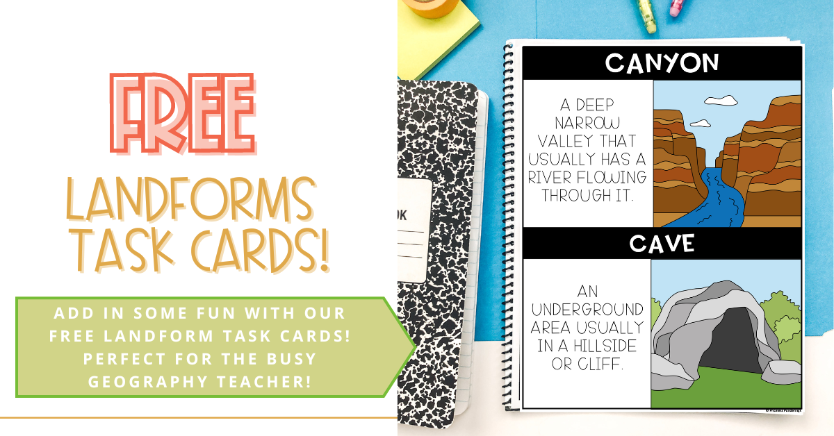 Free Second Grade Landforms Task Cards