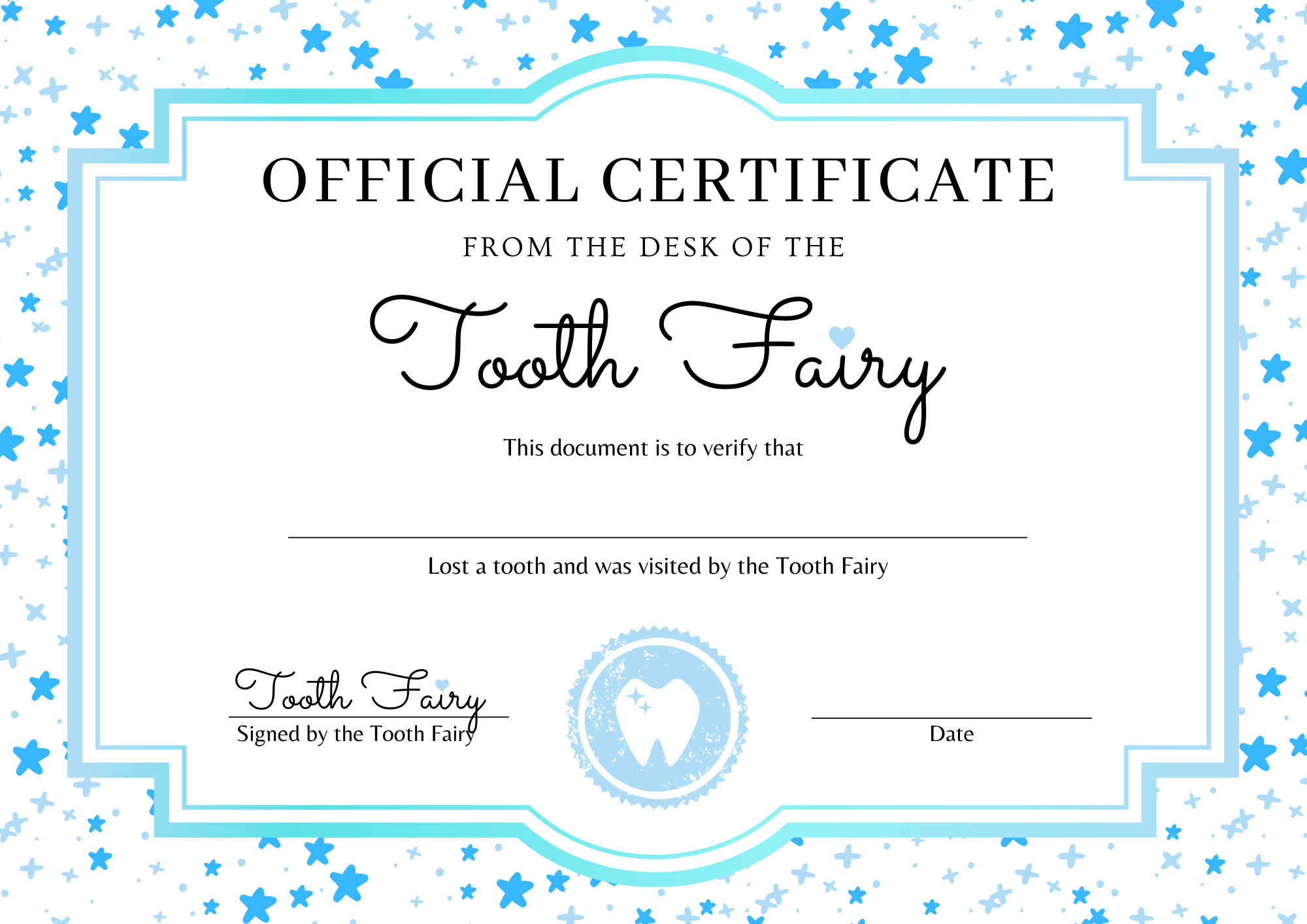 1st Free Printable Tooth Fairy Certificate Free Printable Templates