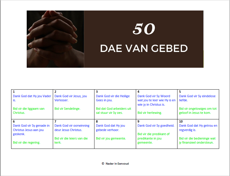 GEBEDE OM ELKE DAG TE BID