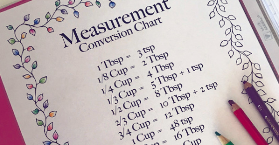 Free Printable Adult Coloring Page/Cooking Measurement Conversion Chart