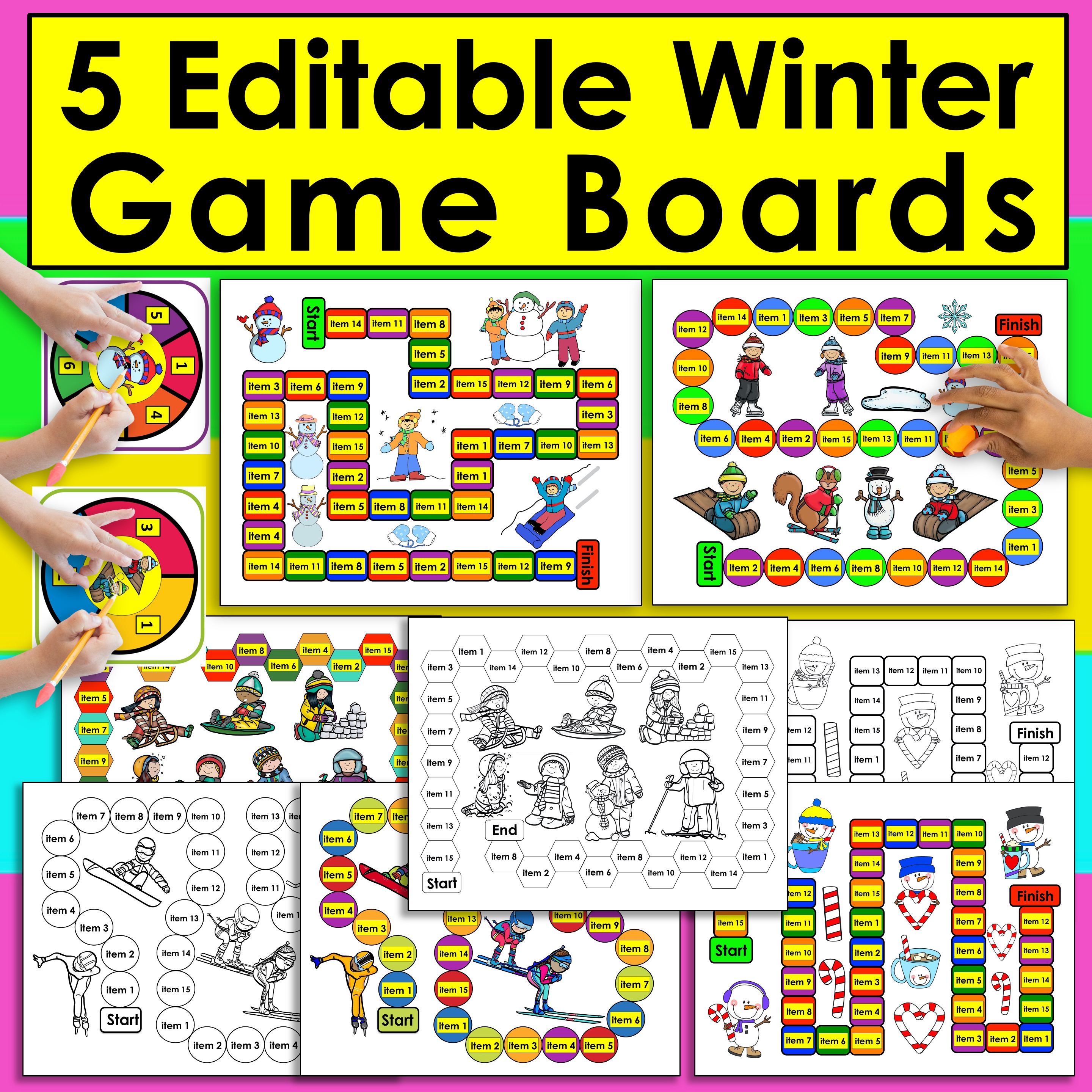 5 Editable Winter Game Boards