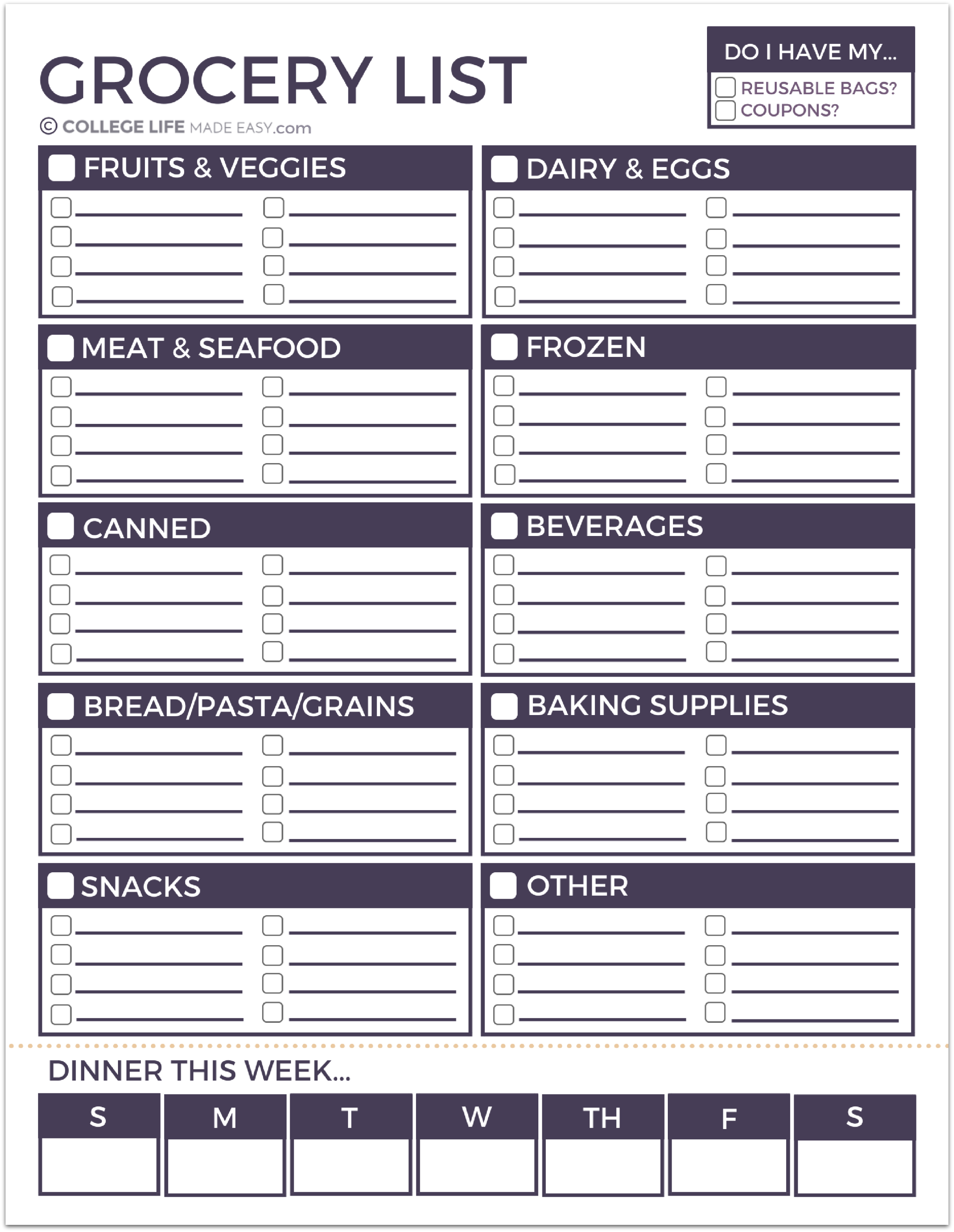 Free Printable Grocery List