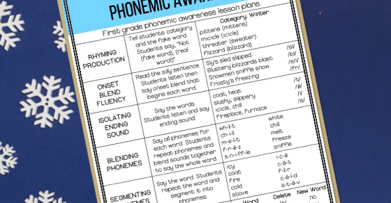 Free Winter Phonemic Awareness Lesson Plans