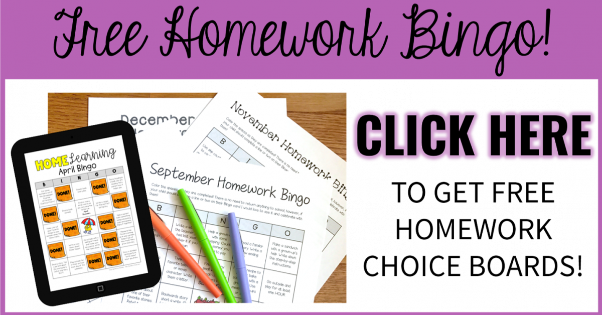 FREE Sample Homework Bingo Choice Boards