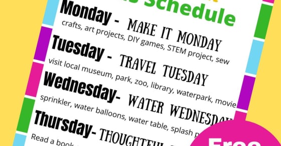 Free Weekly Summer Schedule Themes for Kids Printable