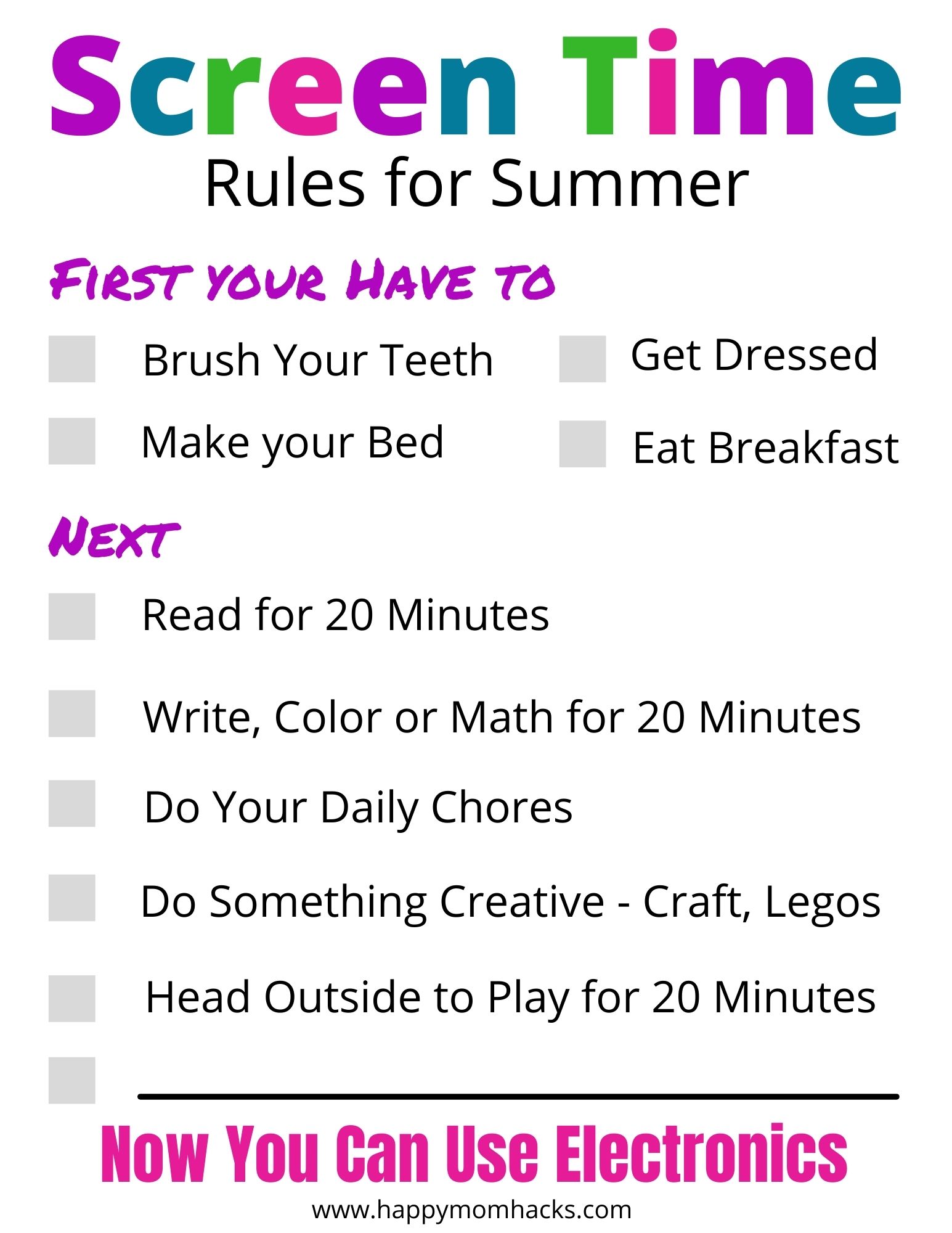 Screen Time Rules Printable Printable Word Searches